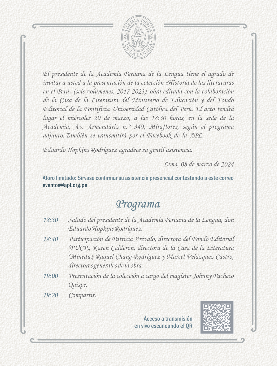 Presentación de la colección «Historia de las literaturas en el Perú» – APL