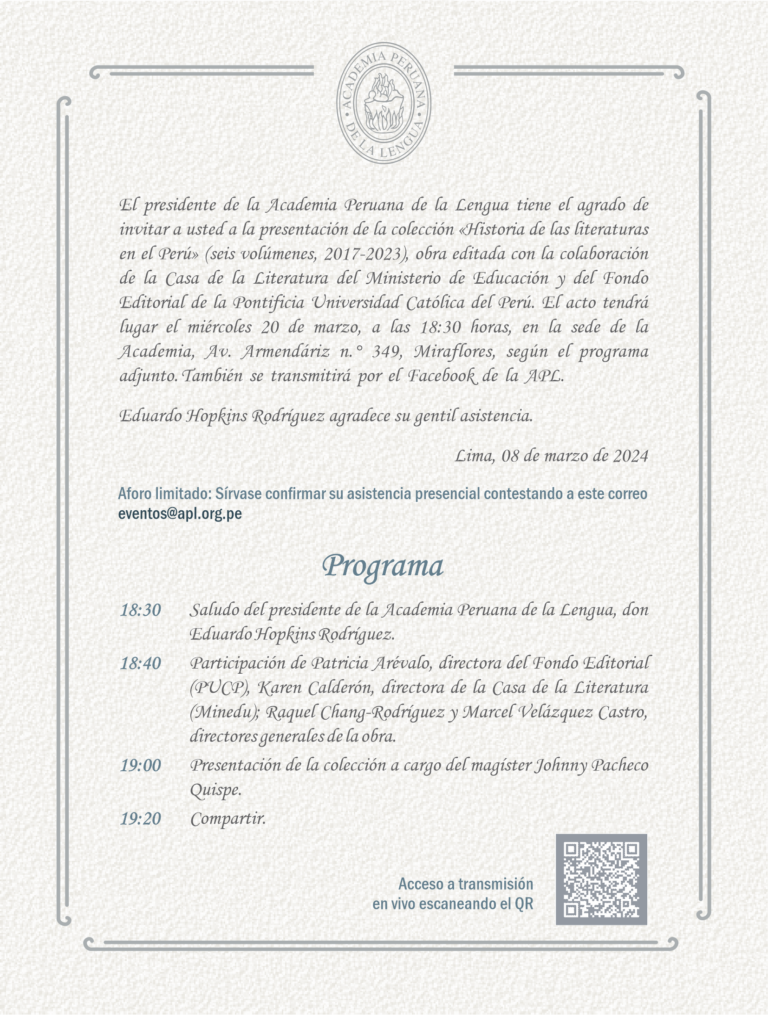 Presentación de la colección «Historia de las literaturas en el Perú» – APL